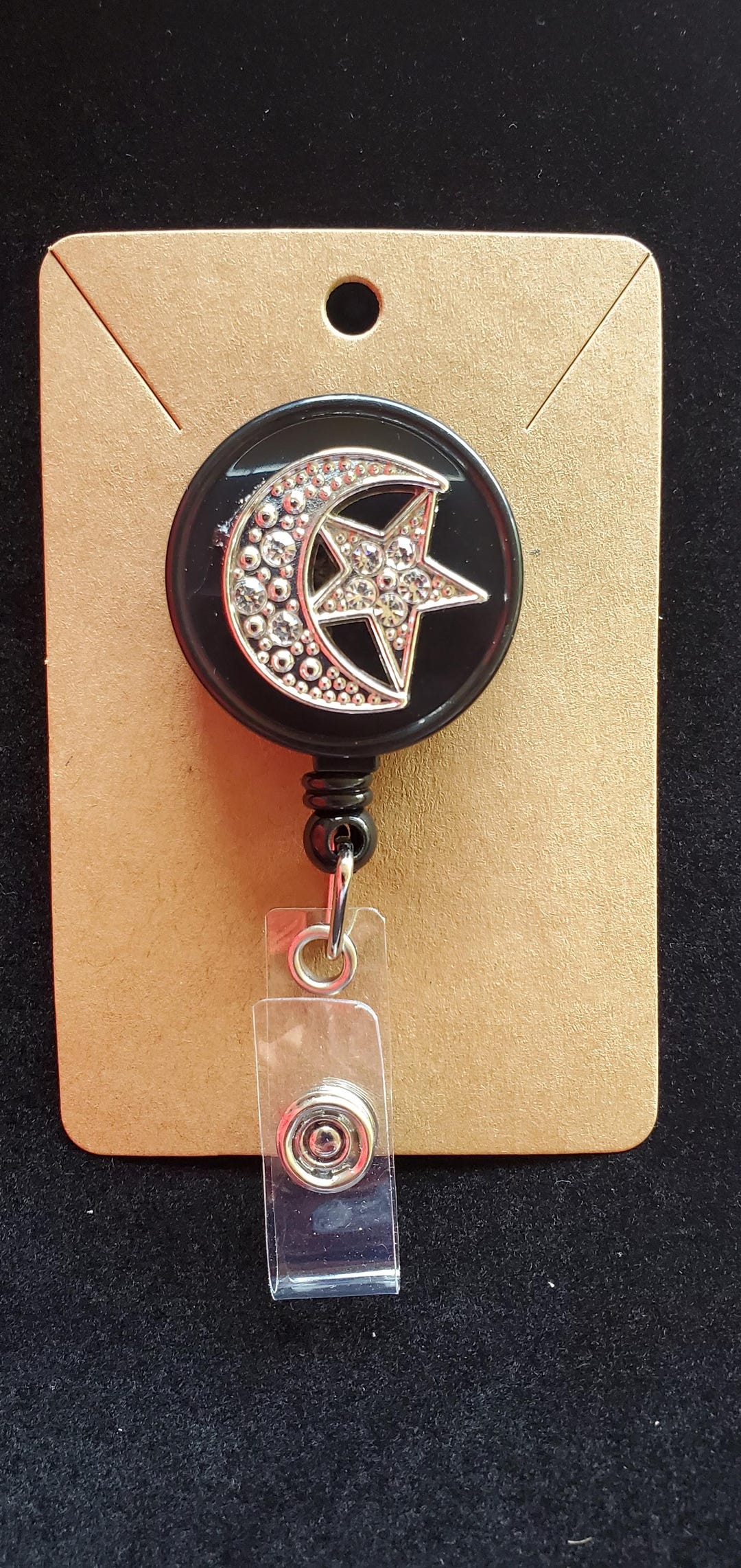 Moon & Star Rhinestone Button Retractable ID Badge Reel - Etsy