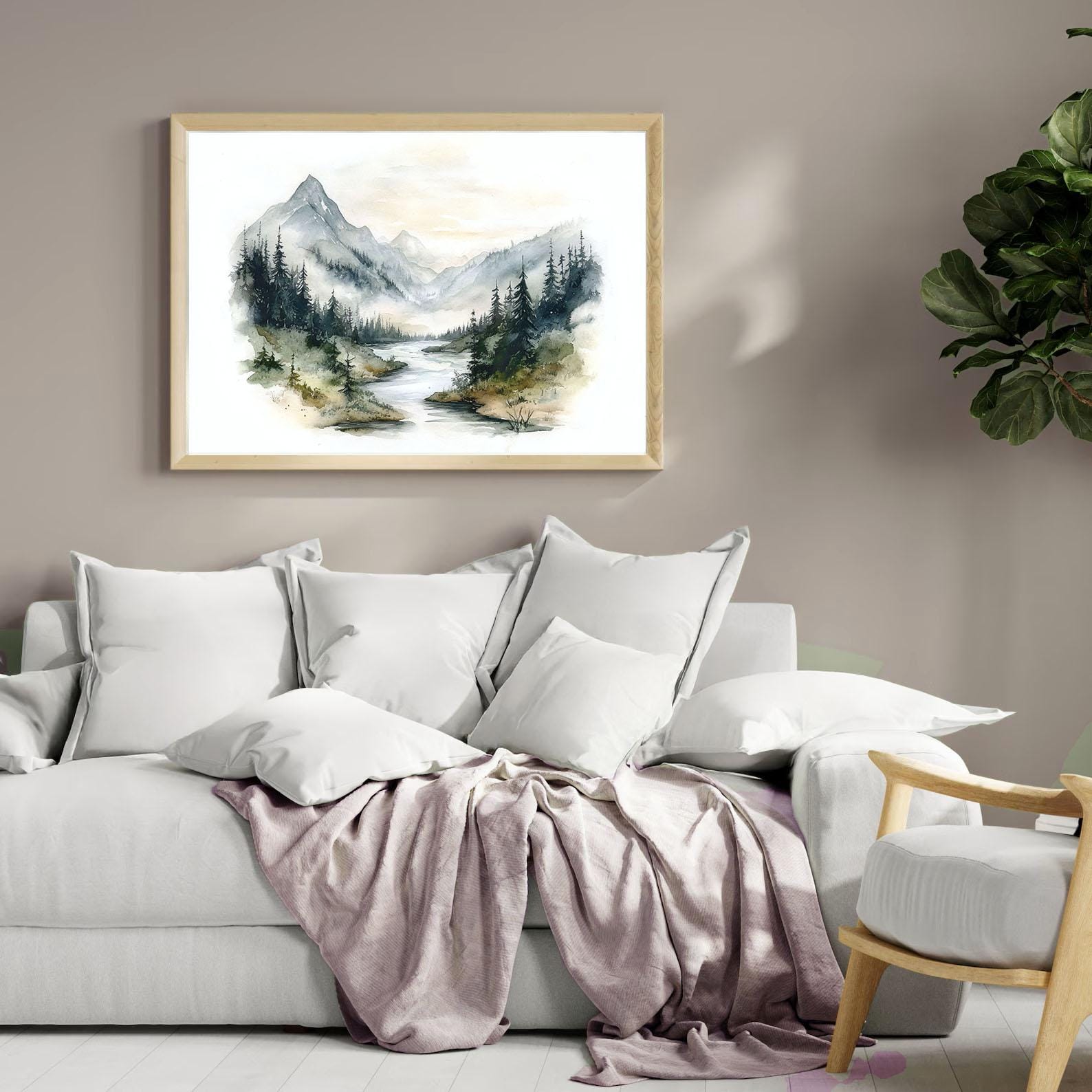 Mountain Landscape Printable Poster River Natural Landscape Blue ...