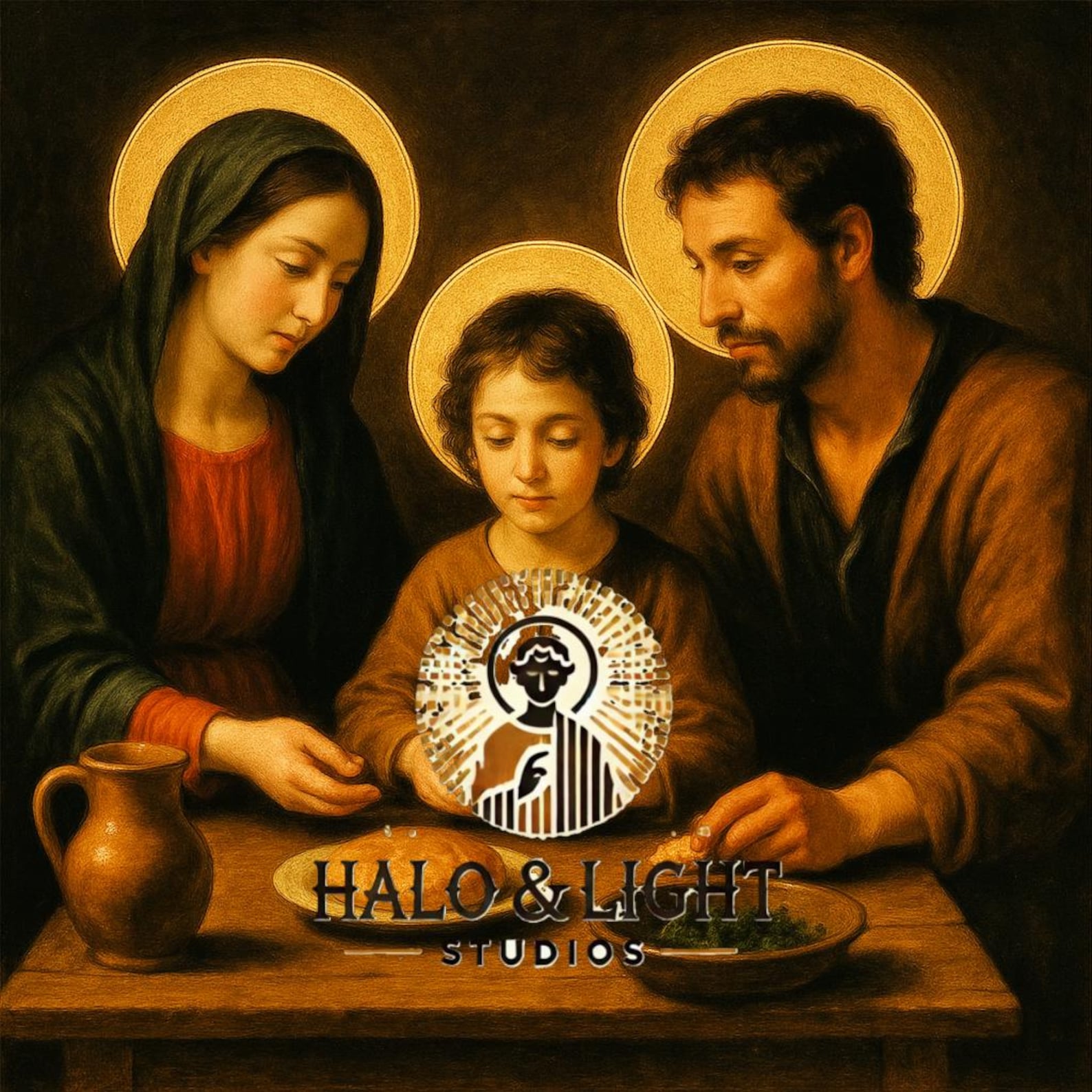 The Holy Family at Table | Digital Catholic Art | Caravaggio Style ...