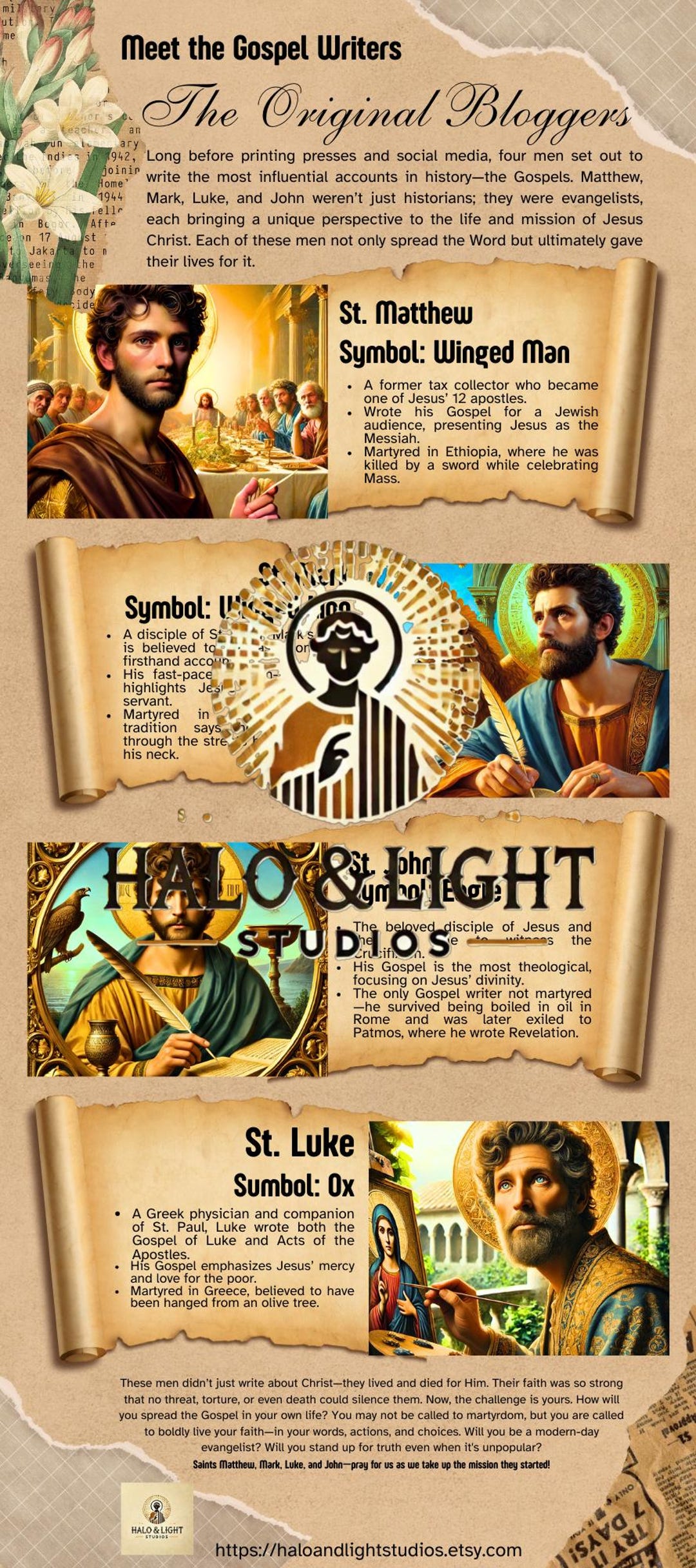 The Four Gospel Writers Infographic | Digital Download | Catholic ...