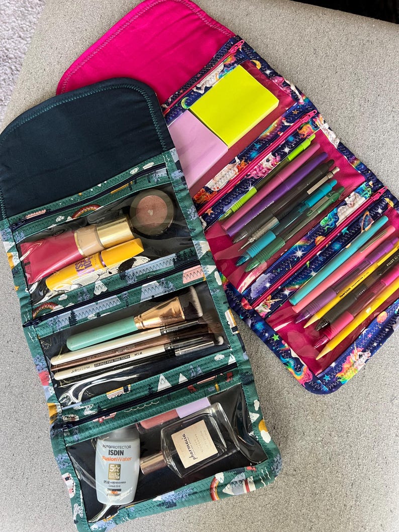 Roll-up Organizer Bag – Handmade Travel Pouch for Makeup, Pencils ...