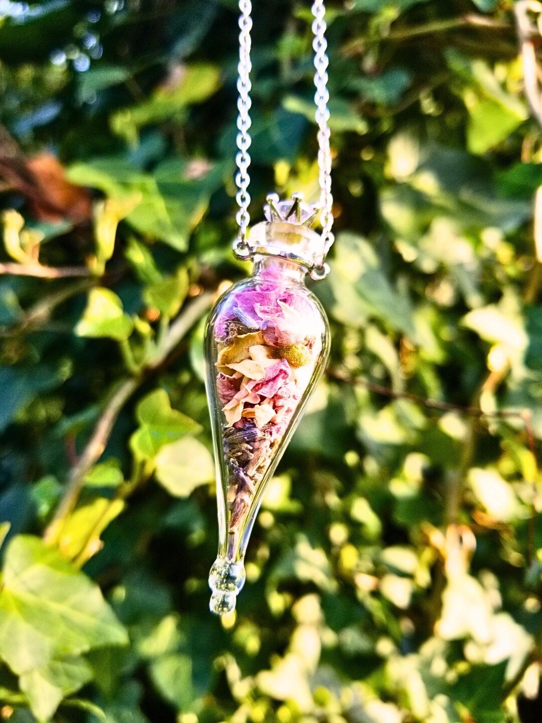 Natural Glass Talisman Necklace – Organic Dried Plant Elixir Necklace ...