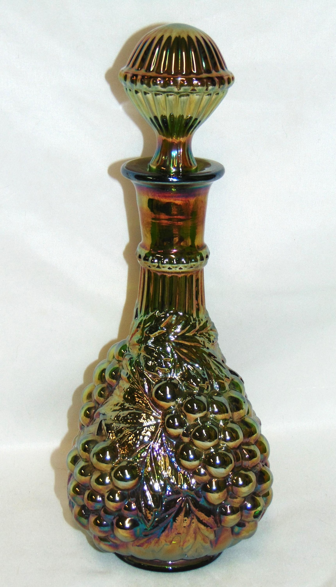 Imperial Glass Grapes Wine Decanter With Stopper Iridescent Green ...