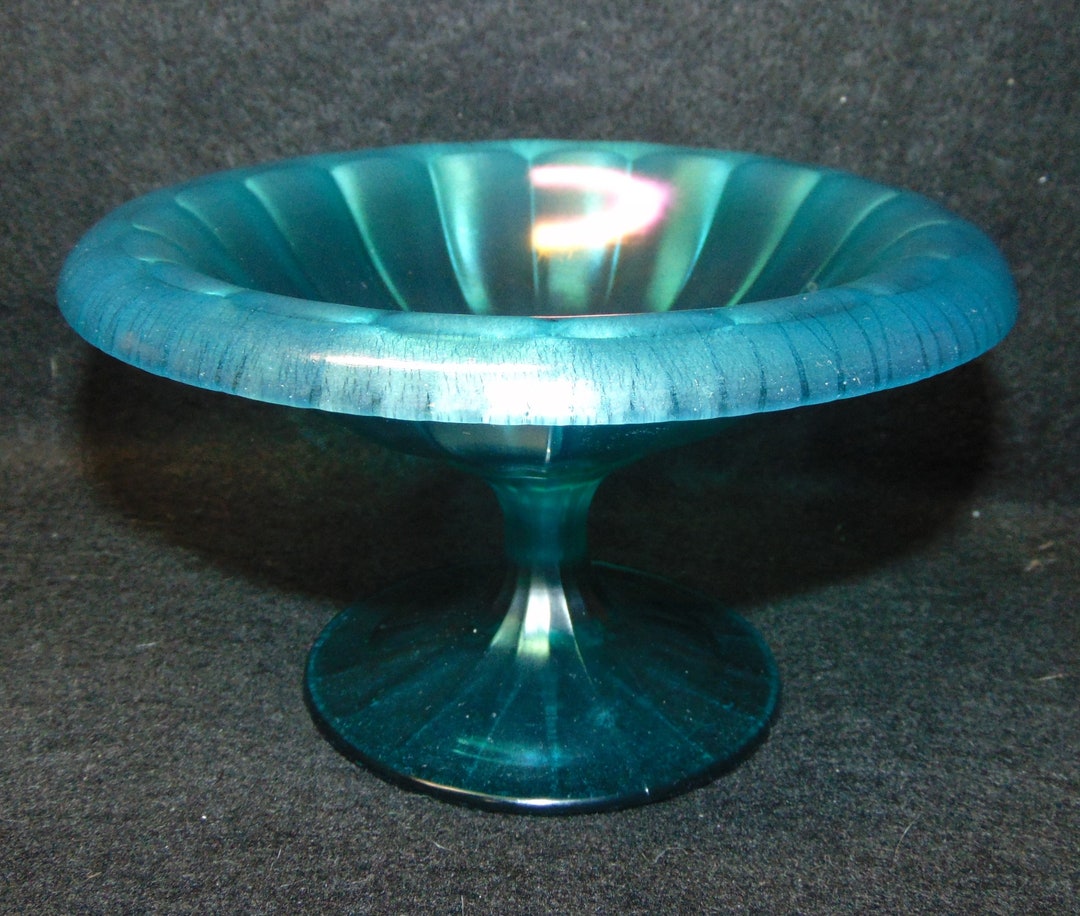 Vintage Imperial Glass Iridescent Stretch Glass Rolled Rim Compote Ice ...