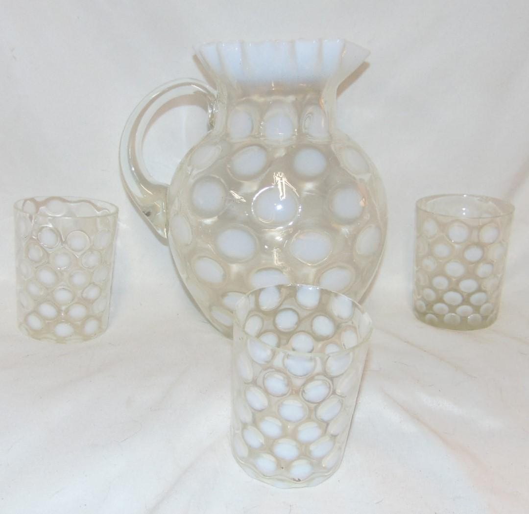 Vintage FENTON COIN SPOT Pitcher Set Clear and White 4 Piece Set - Etsy