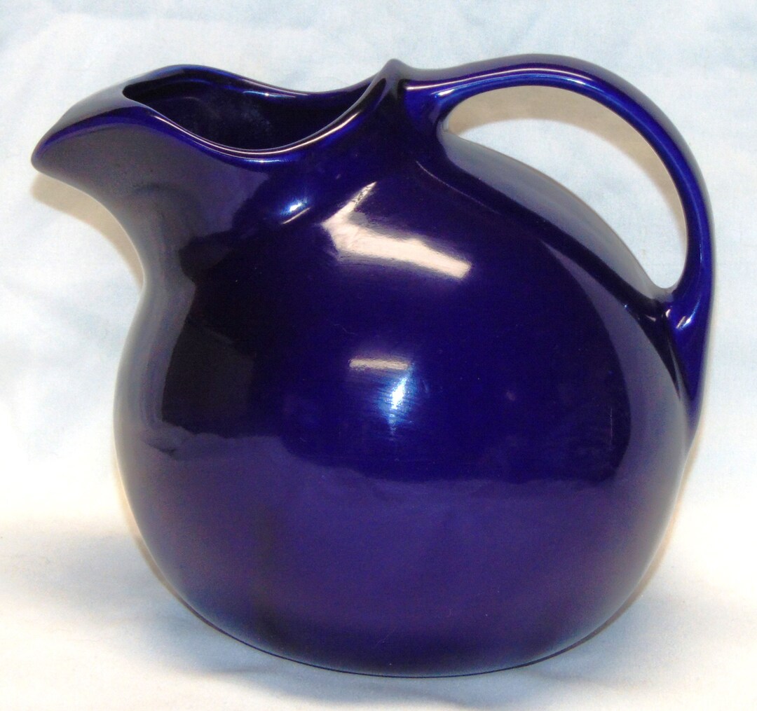 HALL Pottery Vintage Ball Pitcher Cobalt Blue 72 Ounce Near Perfect ...