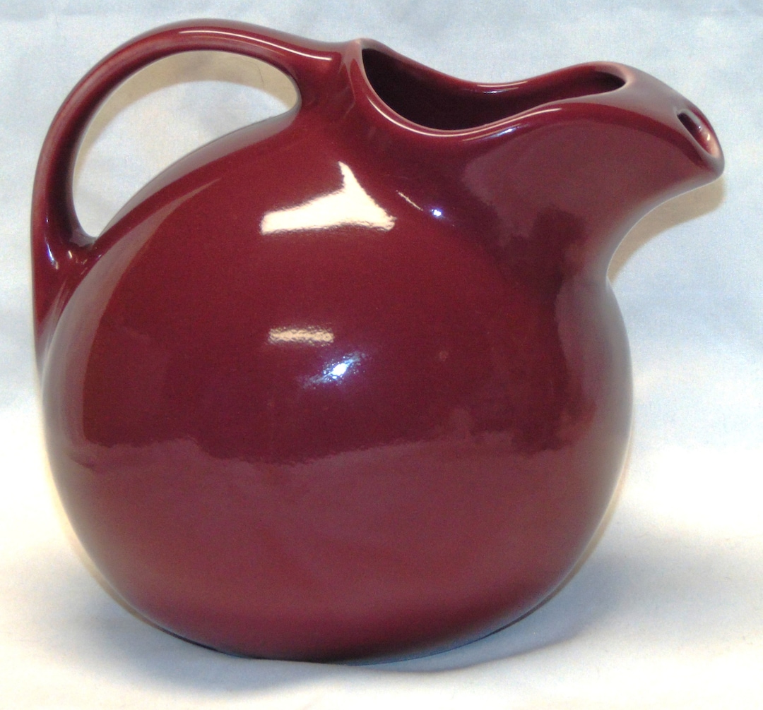 HALL Pottery 80 Oz Tilted Ball Pitcher Burgundy With Ice Lip Perfect ...