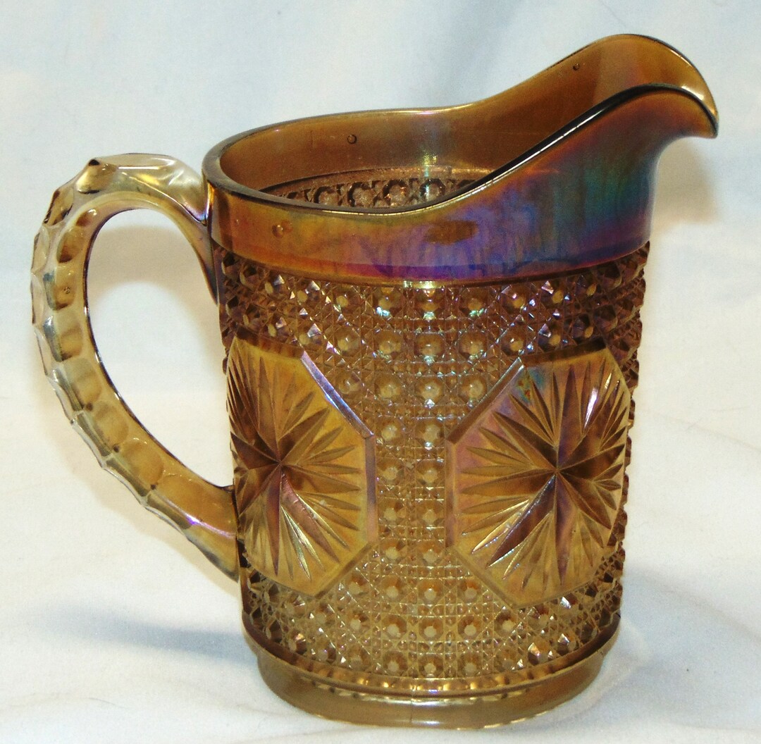 IMPERIAL GLASS Vintage Milk Pitcher Iridescent Smoke Carnival Glass ...