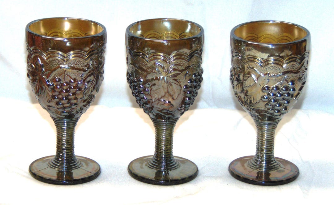 3 Vintage Imperial Grape 4" Stemmed Wine/cordial Glass Helios Carnival ...