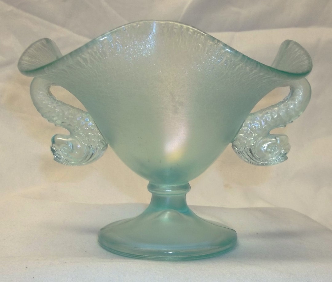 Vintage Fenton Double Dolphin Compote Aquamarine 1533A - Etsy