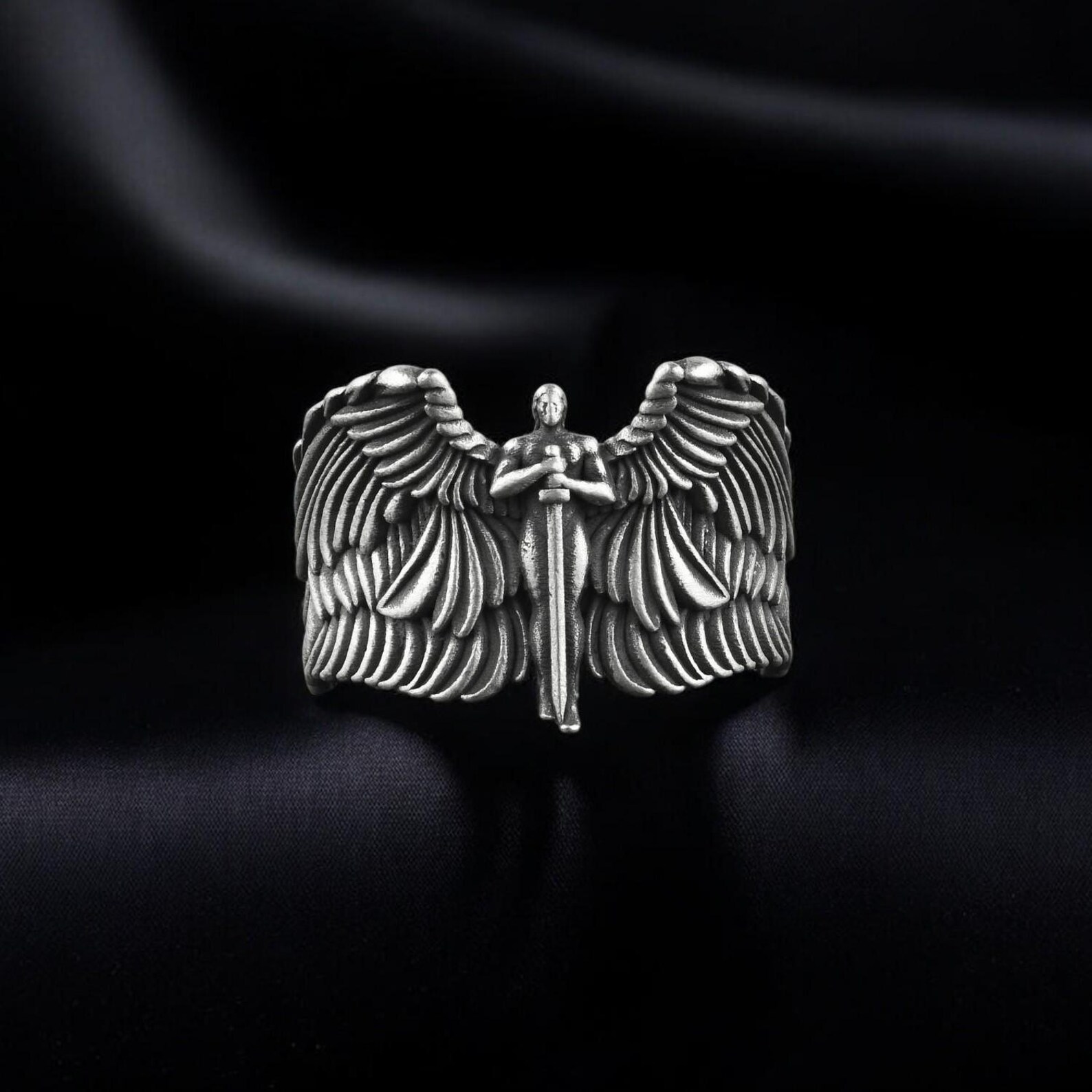 Sterling Silver Angel Wings Ring for Men, Guardian Angel Wrap Ring ...