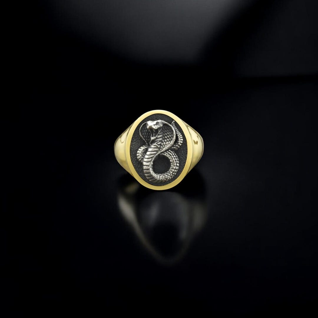 Cobra Snake Signet Ring, Sterling Silver or Gold Serpent Ring, Gothic Egyptian Mythology Jewelry ...