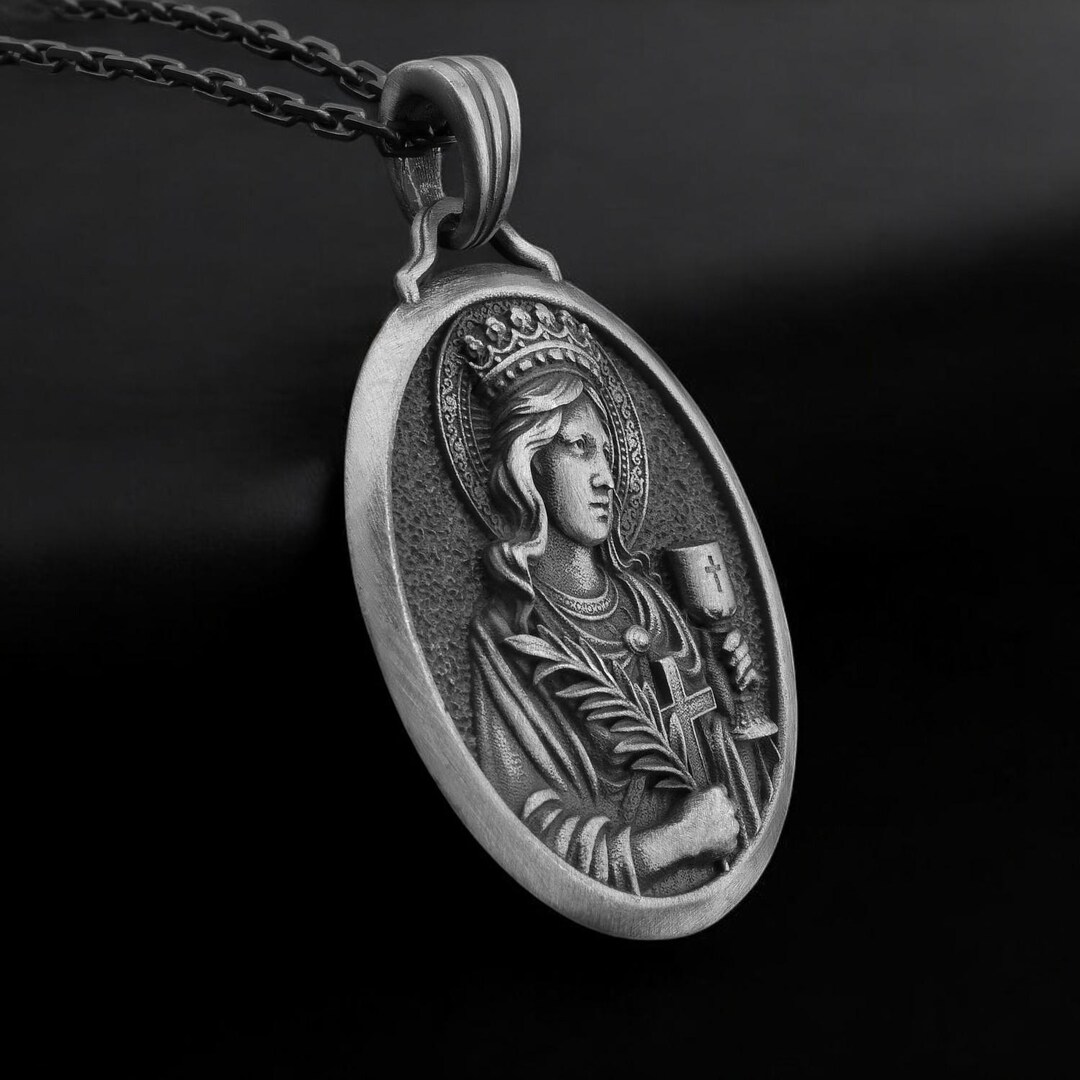 Sterling Silver Saint Barbara Pendant Necklace: Catholic Christian ...