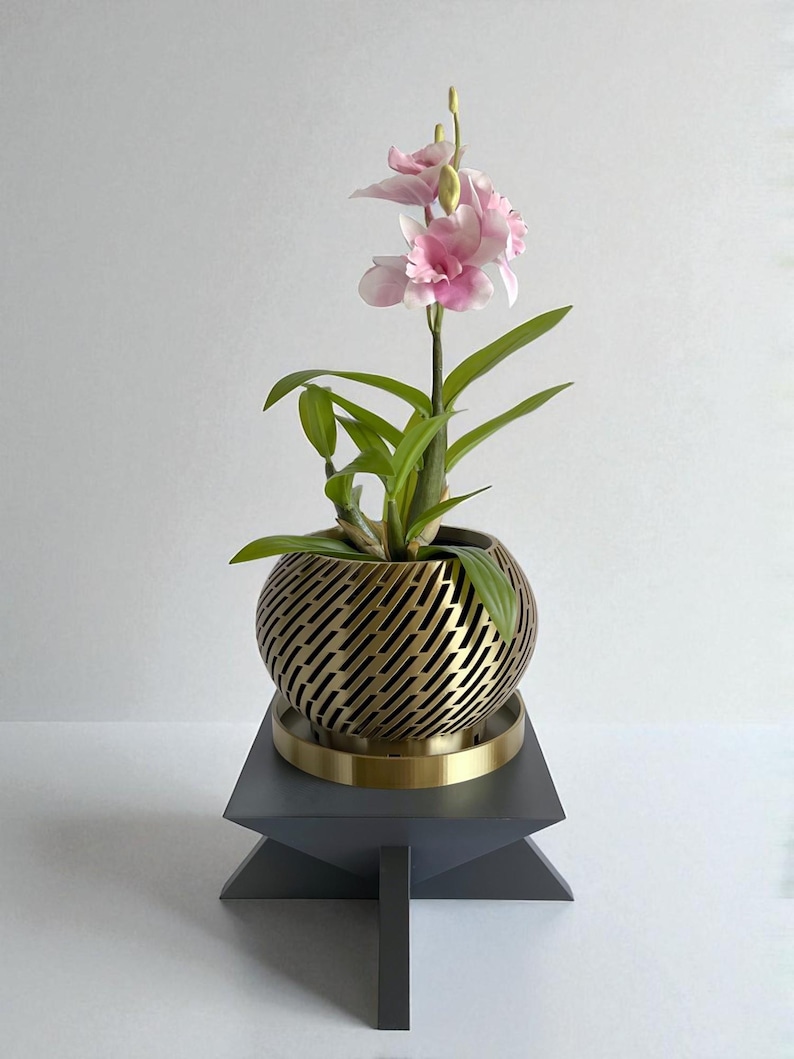 Gold Orchid Pot, 5" Opening: 3D Printed Modern Brass Colored Plant Pot ...