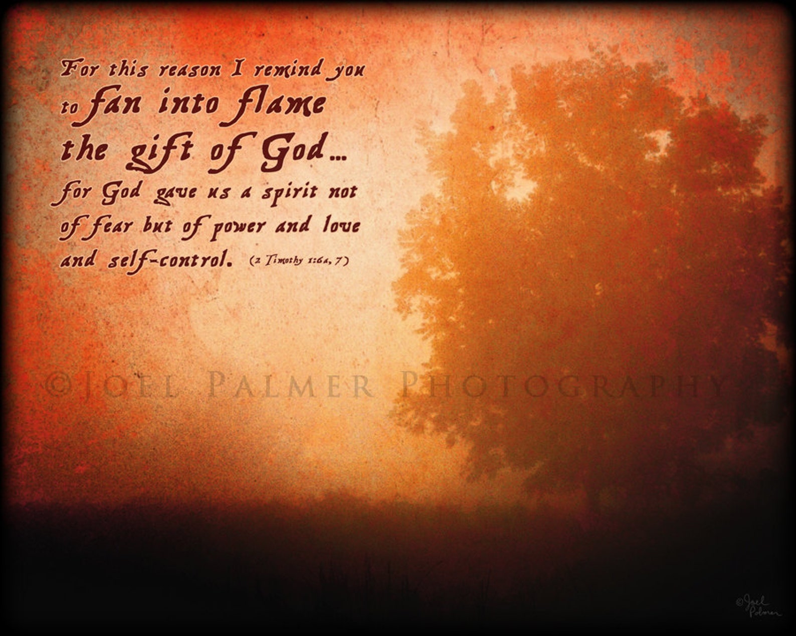 Fan Into Flame the Gift of God Red Fire Sky and Tree Scripture Art ...
