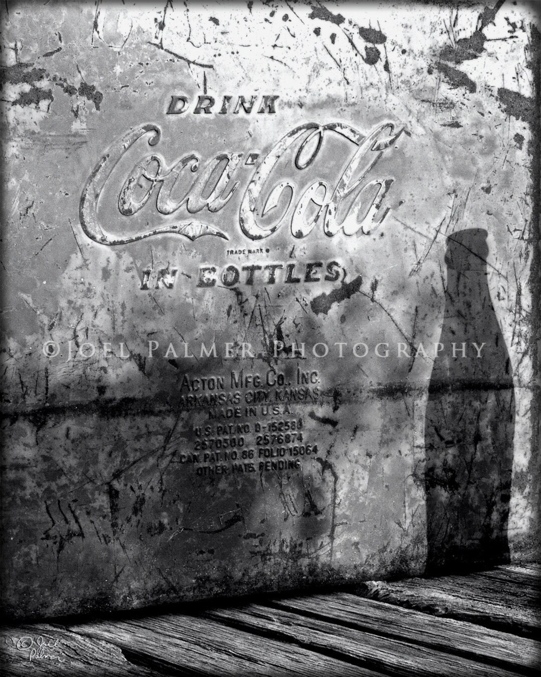 Coca-cola Bottle Shadow Cast on Old Rusty Antique Coke Cooler Black and ...