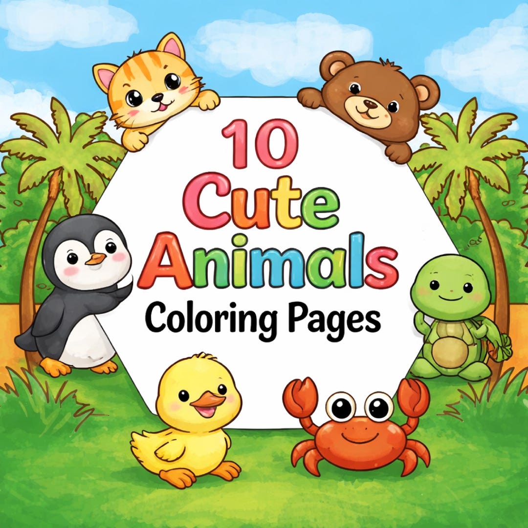 Cute Animal Coloring Pages for Kids | 10 Kawaii Animals | Printable ...