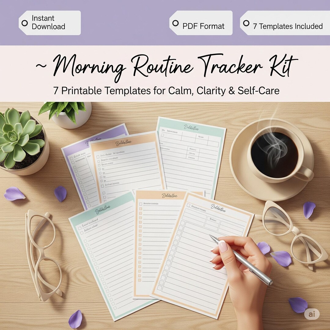 Daily Morning Routine Tracker PDF | Women's Journal, Schedule Cards ...