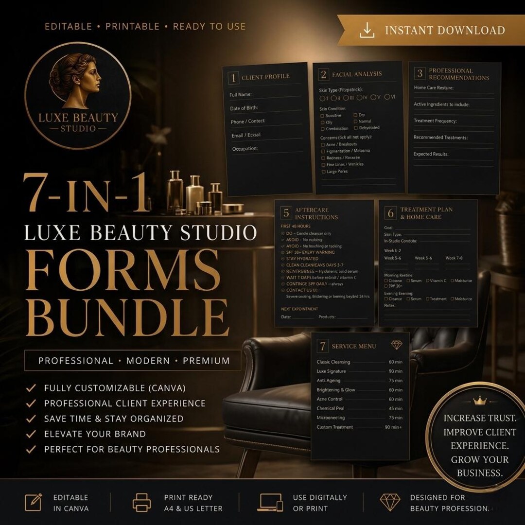 Editable Esthetician Forms Bundle - 7 Canva Templates for Medspa ...