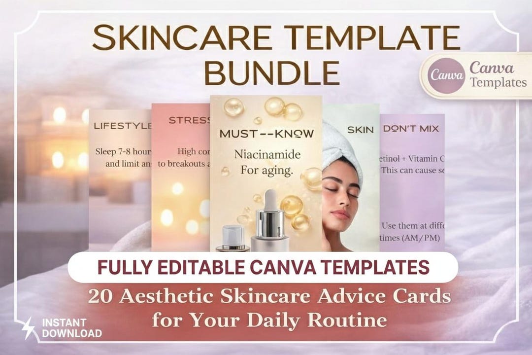 Skincare Canva Templates, 20 Aesthetic Skincare Posts, Beauty Instagram ...