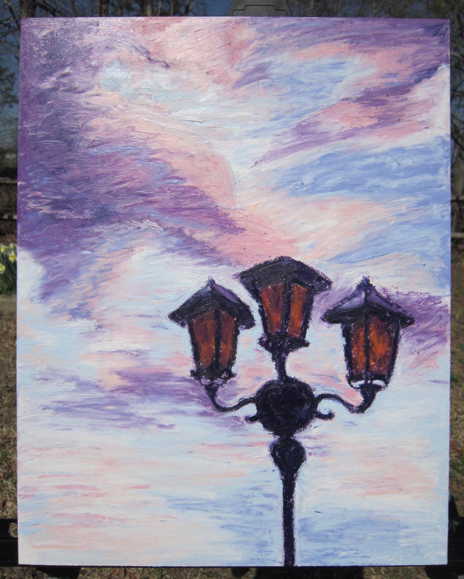 Original Oil Pastel Painting of Evening Sky Street Lamp - Etsy