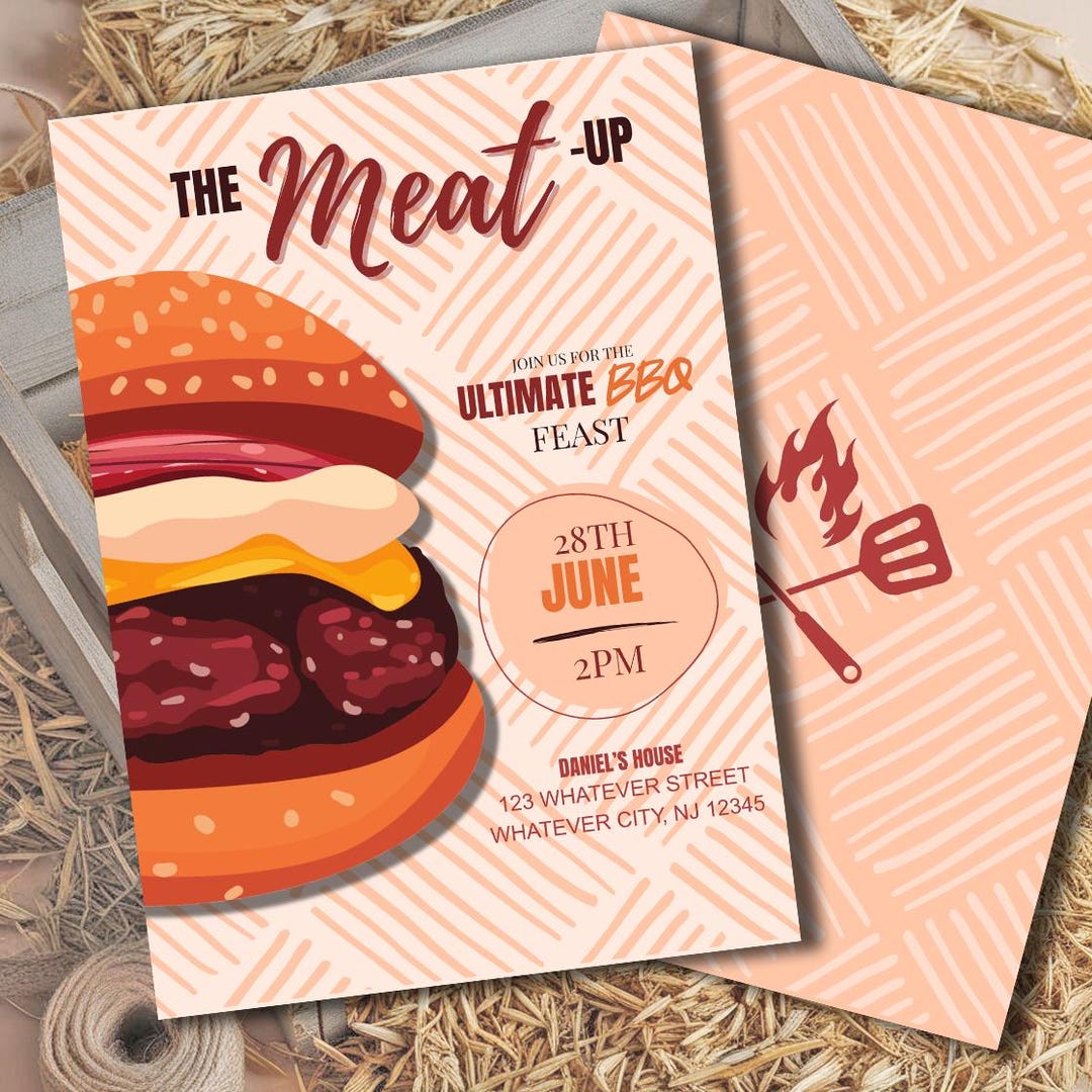 BBQ Invitation Template | "the Meat-up" Backyard BBQ Party | Summer ...