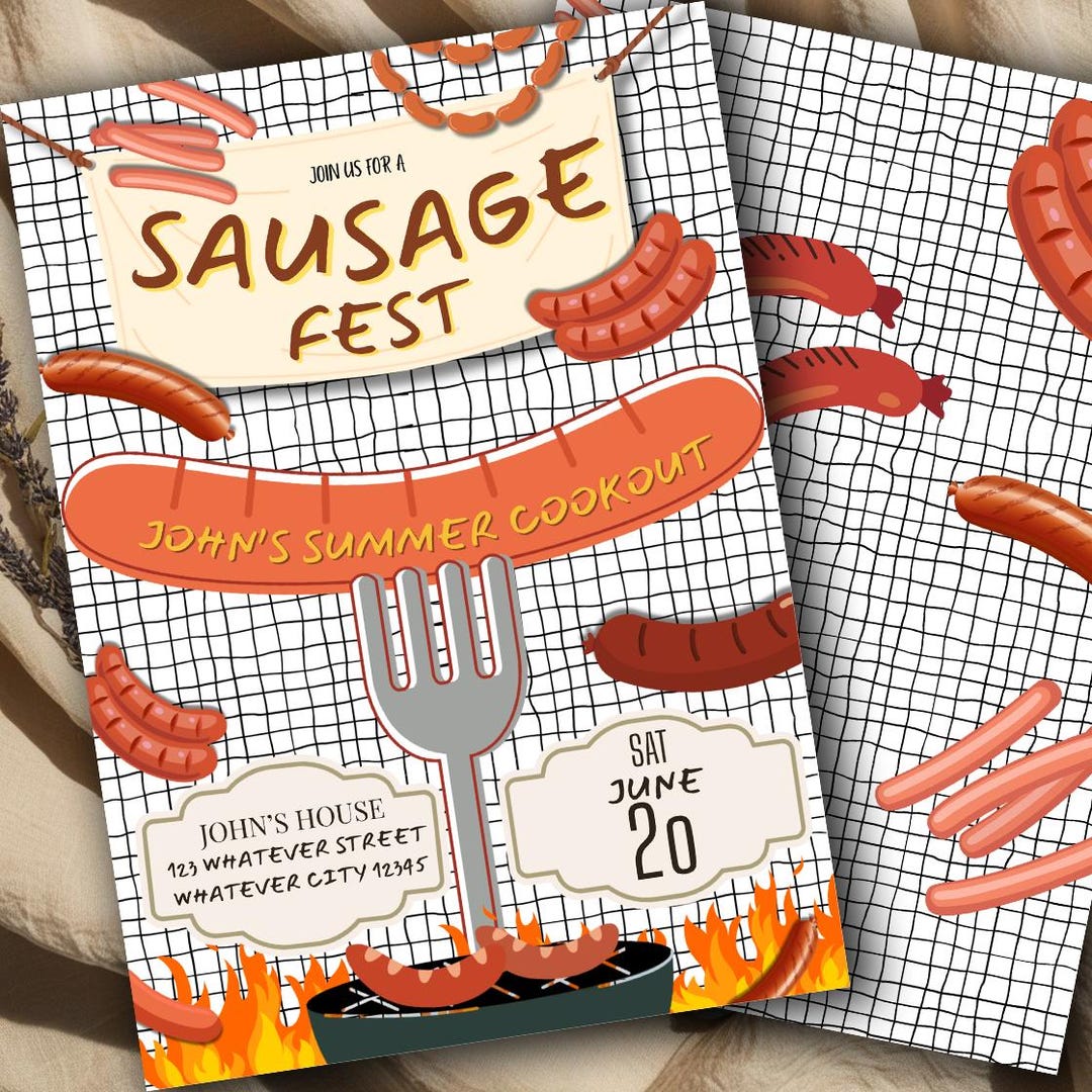 Digital Sausage Fest Cookout Invitation | Funny BBQ Party Evite ...