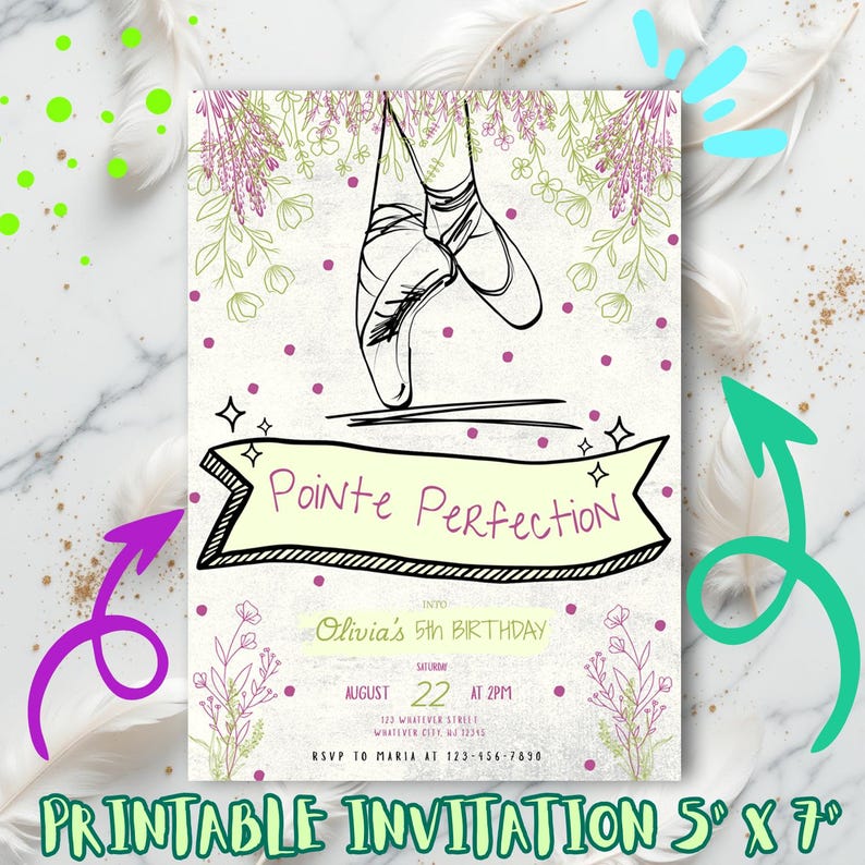 Editable Ballet Birthday Invitation | Pointe Perfection Invite ...