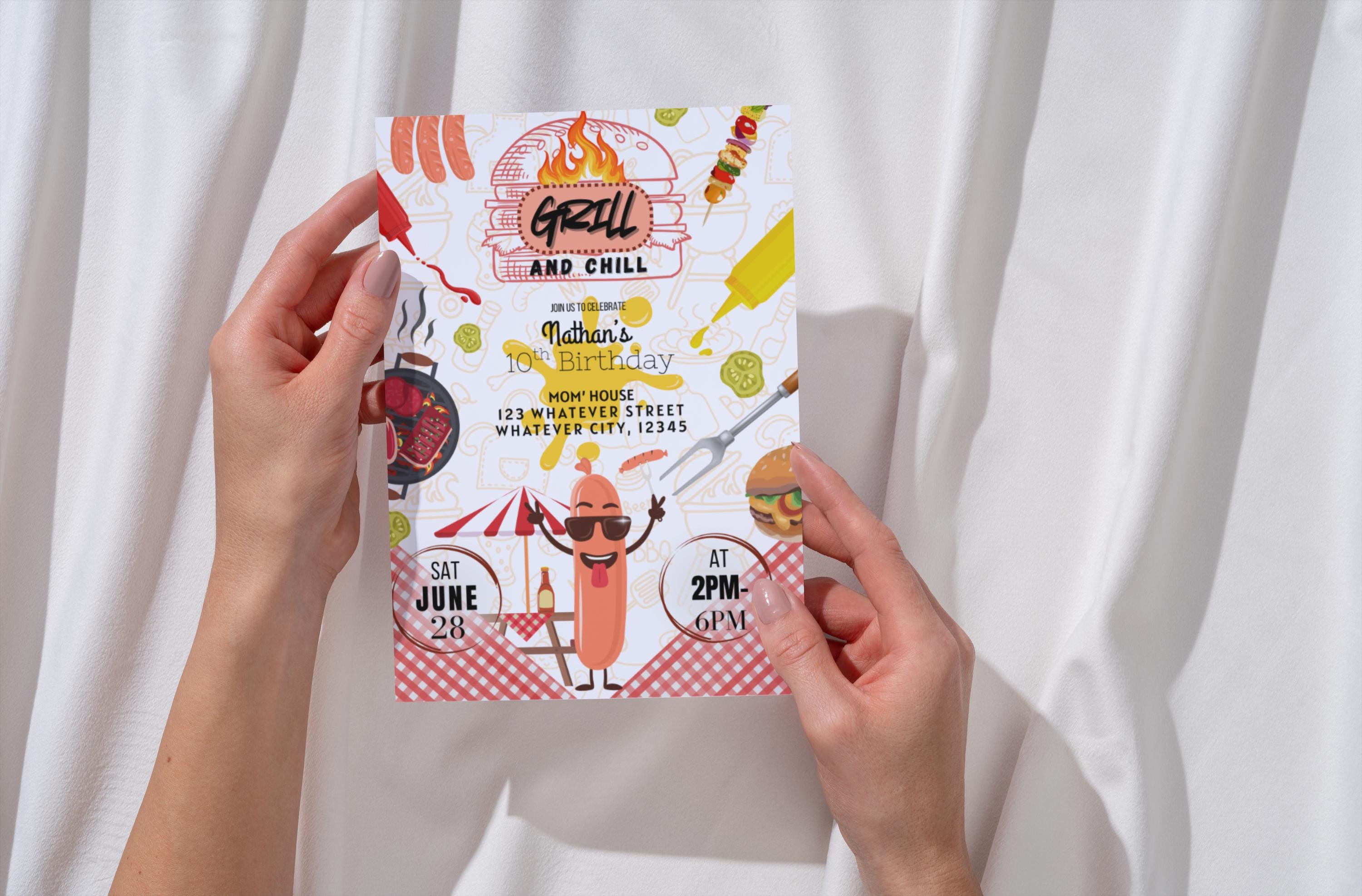 Grill and Chill Birthday Invitation | BBQ Party Digital Invite ...