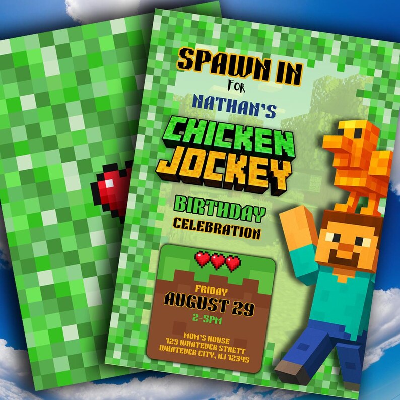 Editable Minecraft Birthday Invitation, Chicken Jockey Theme, Digital ...