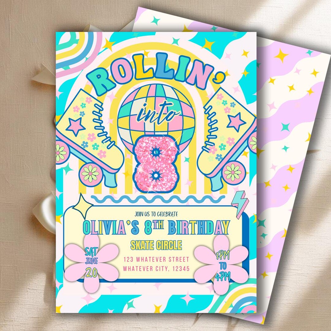 Skate Birthday Party Invitation, 8th Birthday Party Invite, Roller ...