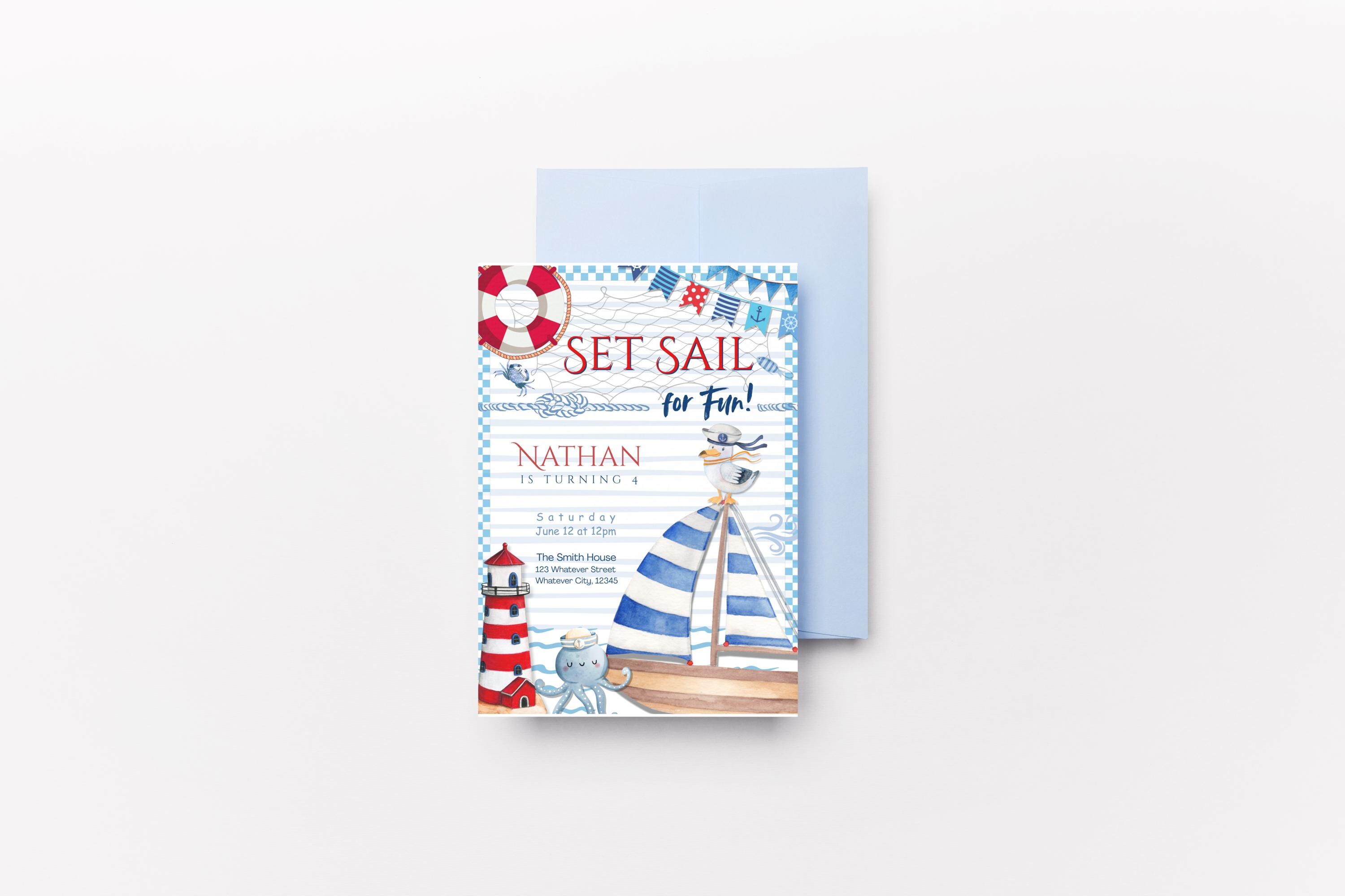 Sailor "set Sail" Nautical/naval Birthday Invitation, Sail Boat Ocean ...