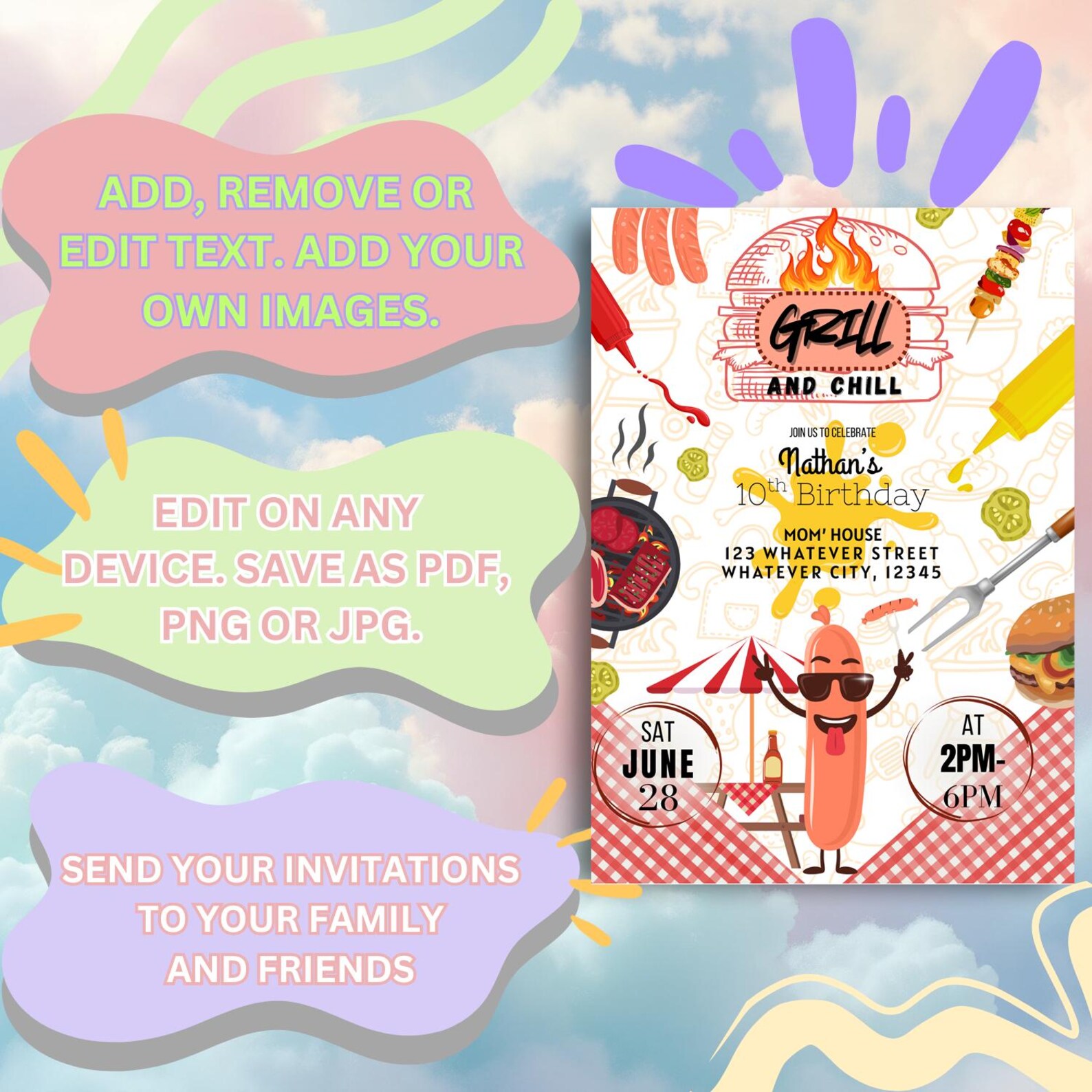 Grill and Chill Birthday Invitation | BBQ Party Digital Invite ...