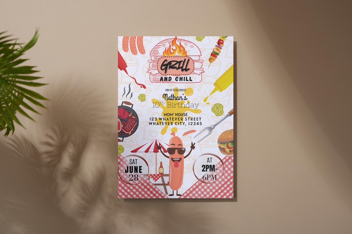 Grill and Chill Birthday Invitation | BBQ Party Digital Invite ...