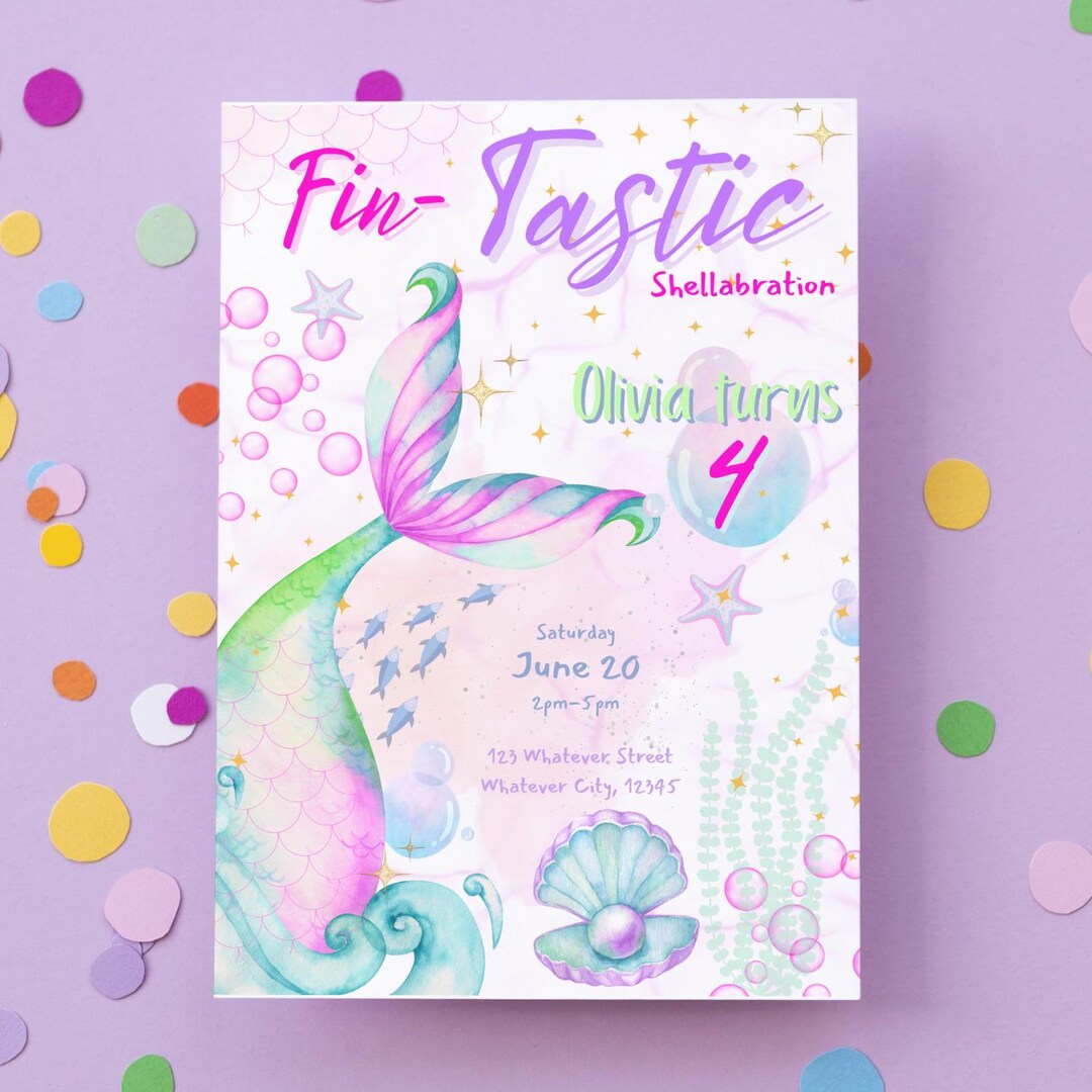 Editable Mermaid Birthday Invitation, Mermaid Party Fin-tastic ...