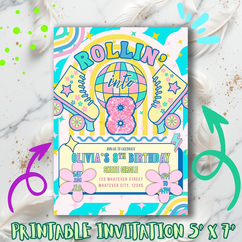 Skate Birthday Party Invitation, 8th Birthday Party Invite, Roller ...