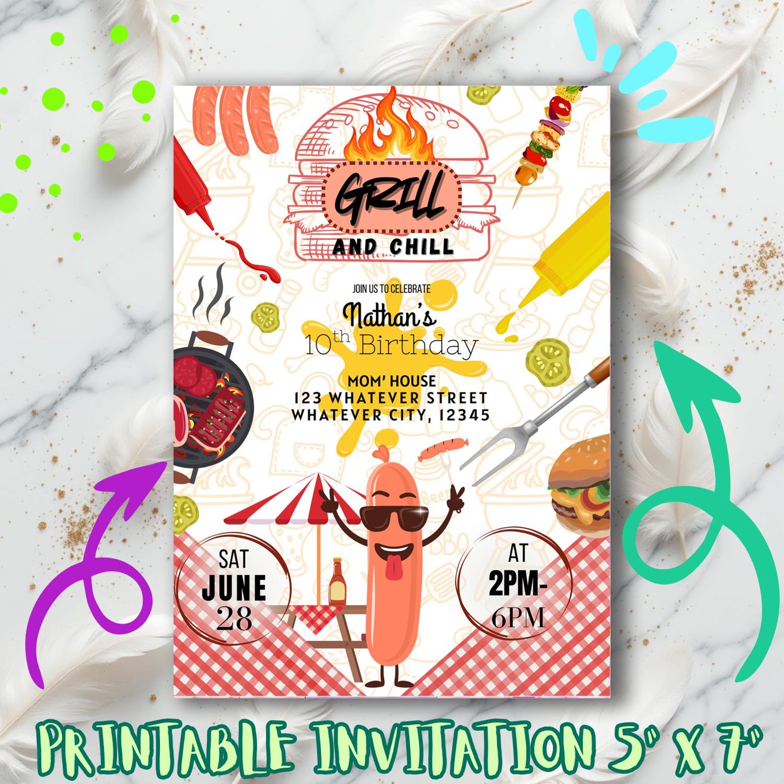 Grill and Chill Birthday Invitation | BBQ Party Digital Invite ...