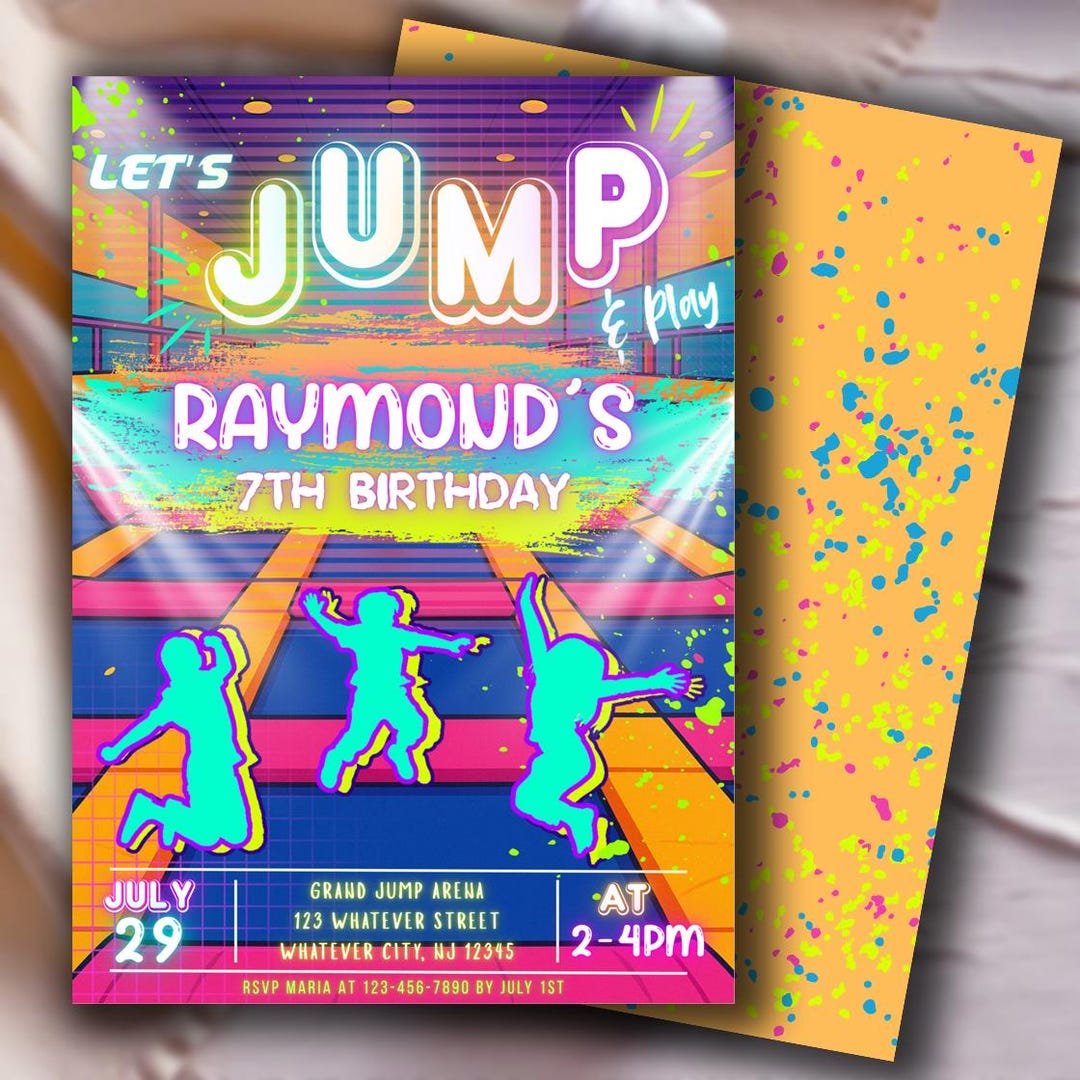 Trampoline Birthday Party Invitation | Editable Let's Jump Party Invite ...
