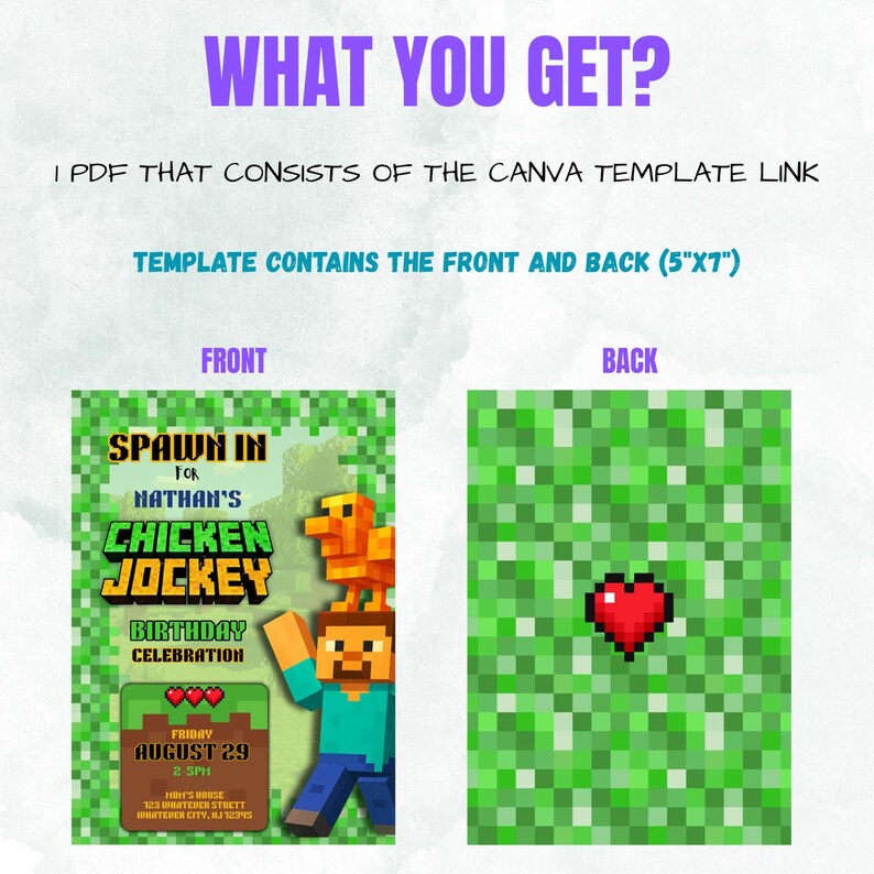 Editable Minecraft Birthday Invitation, Chicken Jockey Theme, Digital ...
