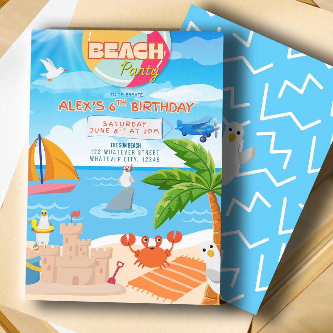 Editable Beach Birthday Party Invitation | Summer Pool Party Template ...