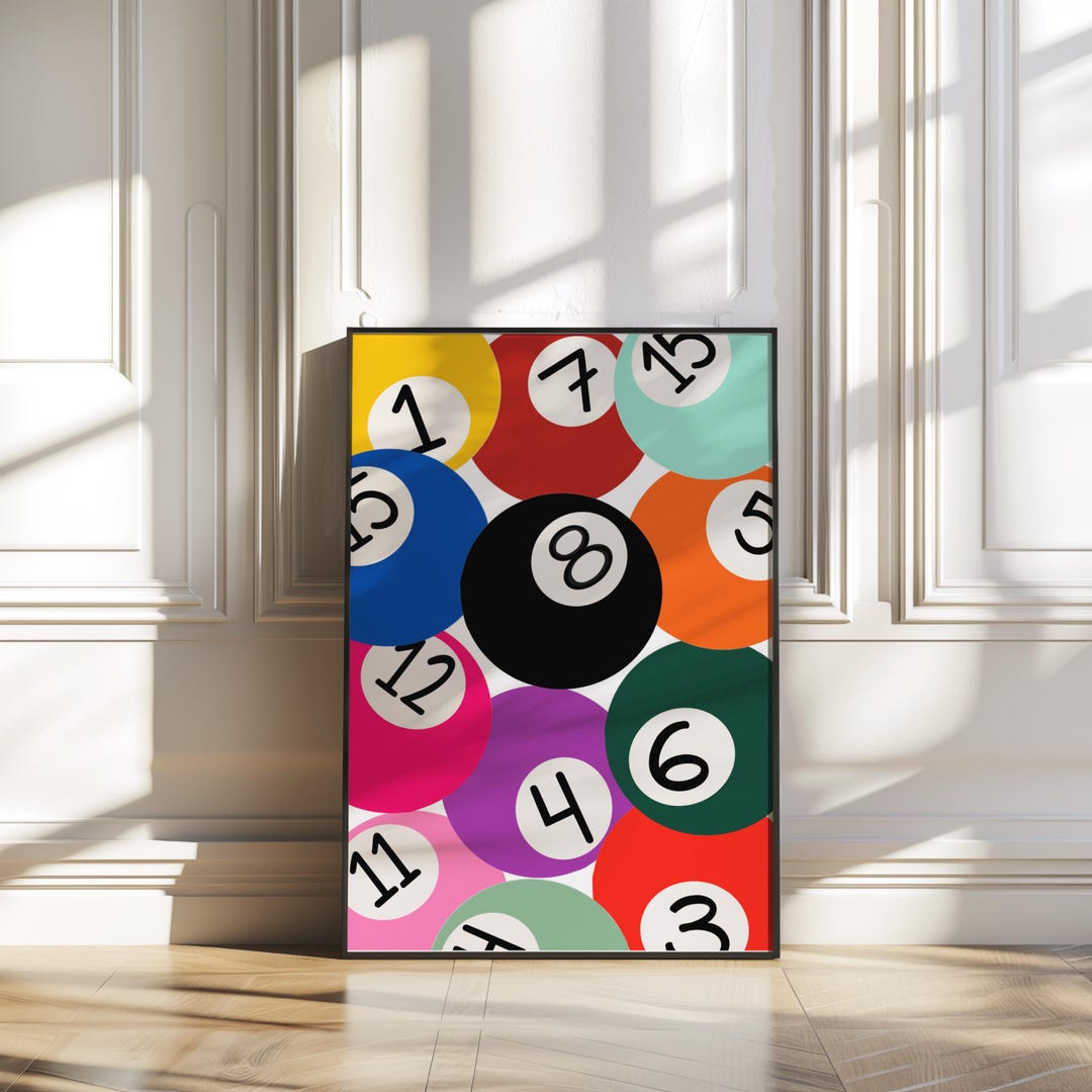 Hand Drawn Billiard Balls Crowded, Wall Art, Pool Ball Poster, 8 Ball ...