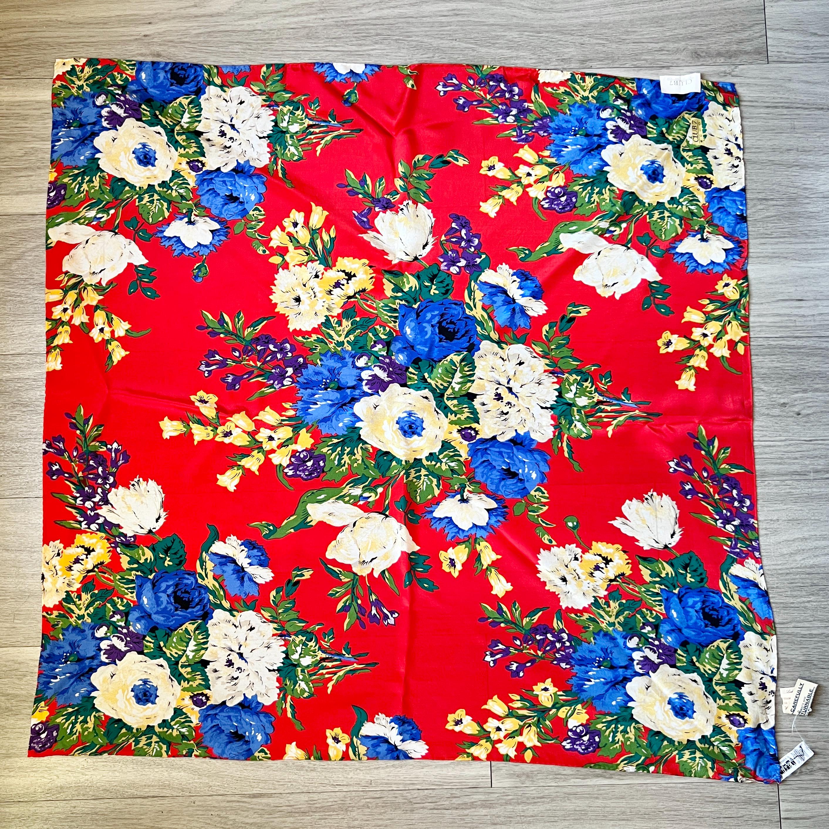 Vintage Echo Club 7 Silk Square Scarf 34x34 Bold Floral Maximalist 80s ...