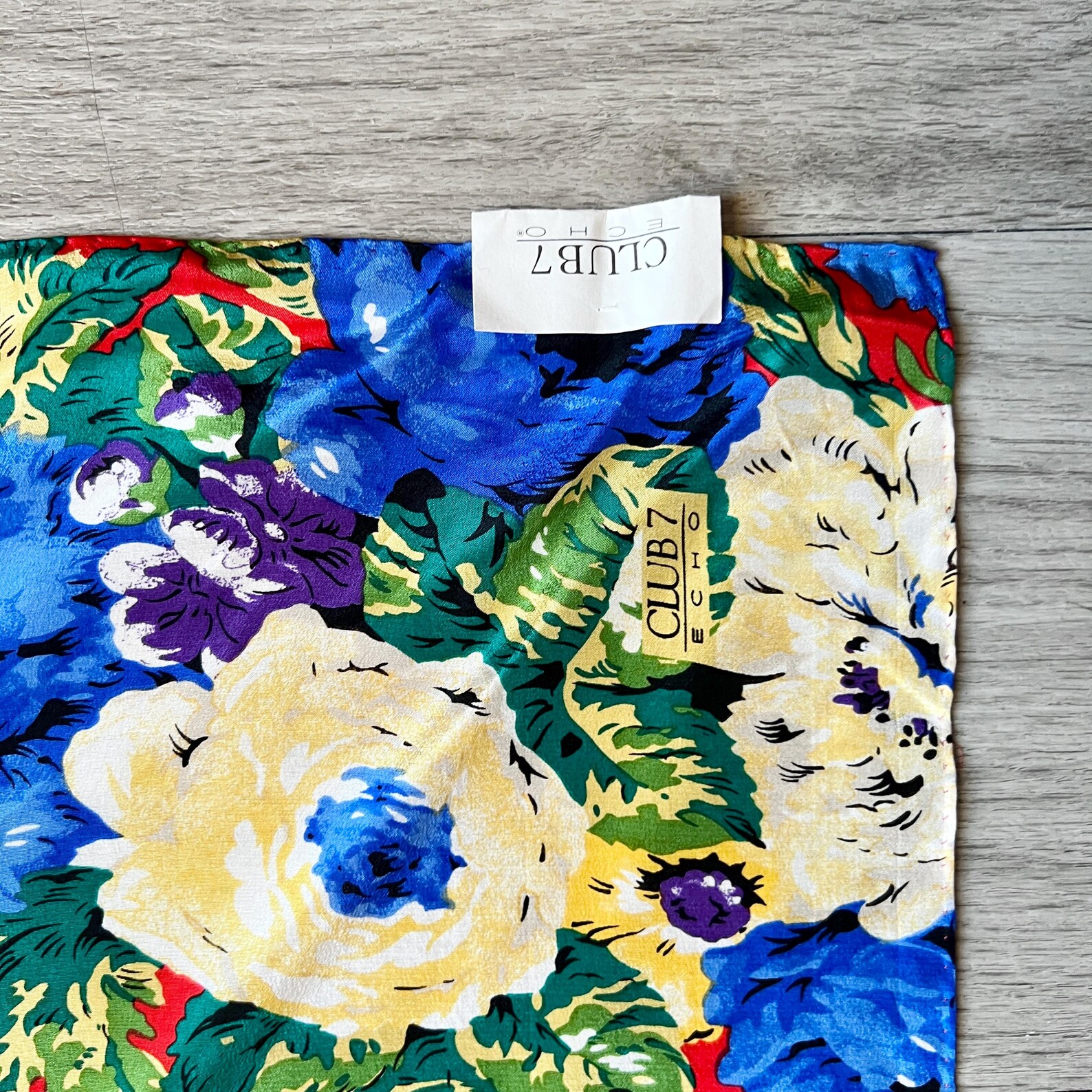Vintage Echo Club 7 Silk Square Scarf 34x34 Bold Floral Maximalist 80s ...