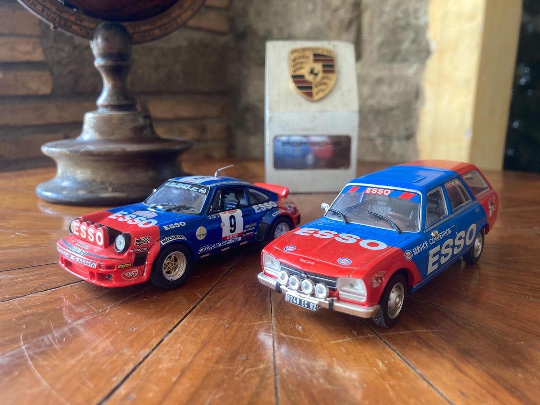 Vintage Esso Rally Set Porsche 911 and Peugeot Service Car 143 Scale ...