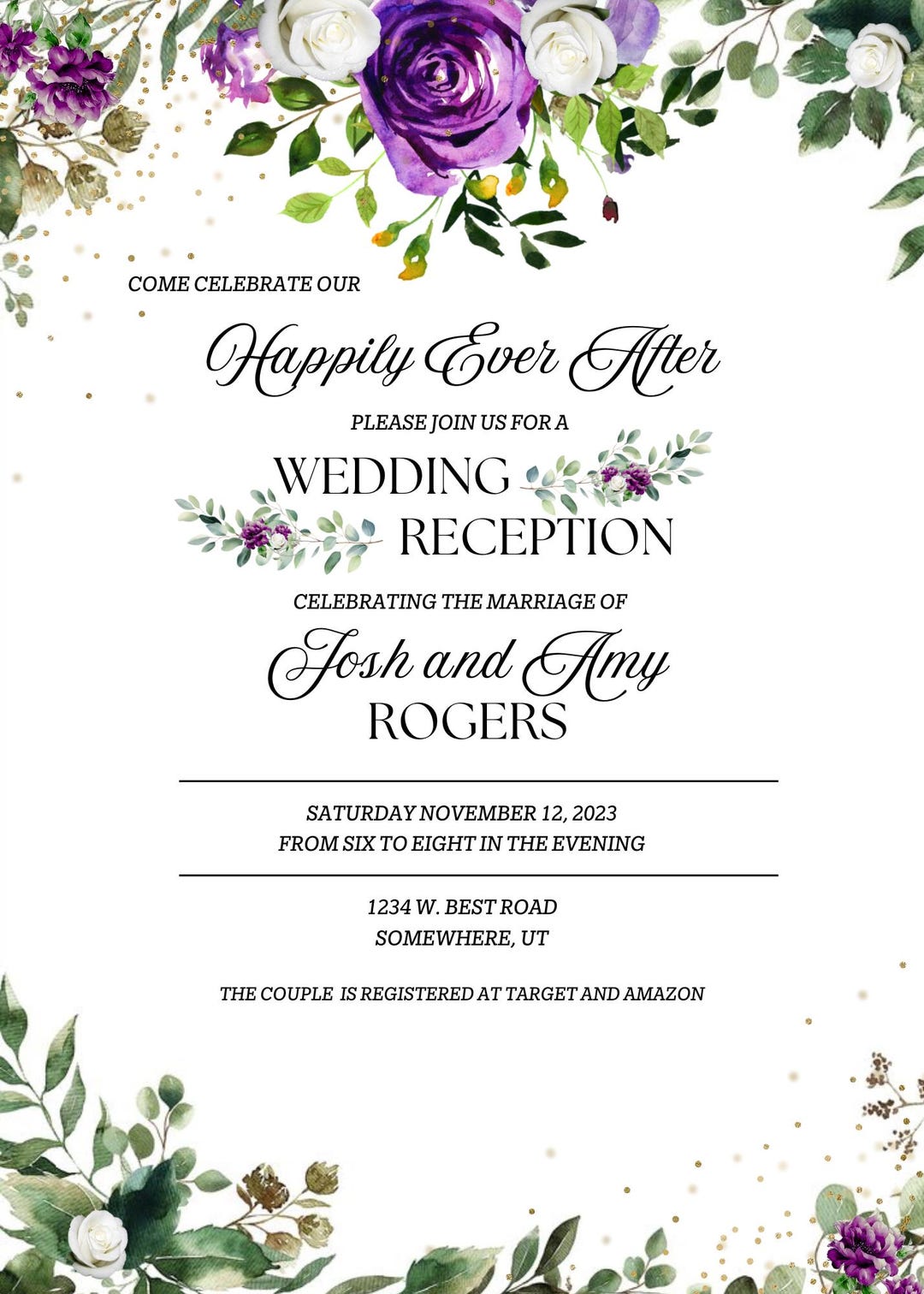 Wedding Reception, Open House Invitation, Self Editing, Instant ...