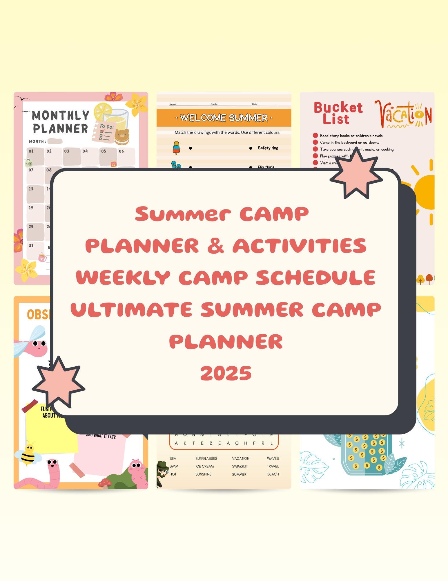 Editable Summer Camp Printables Bundle for Kids | Weekly Planner ...