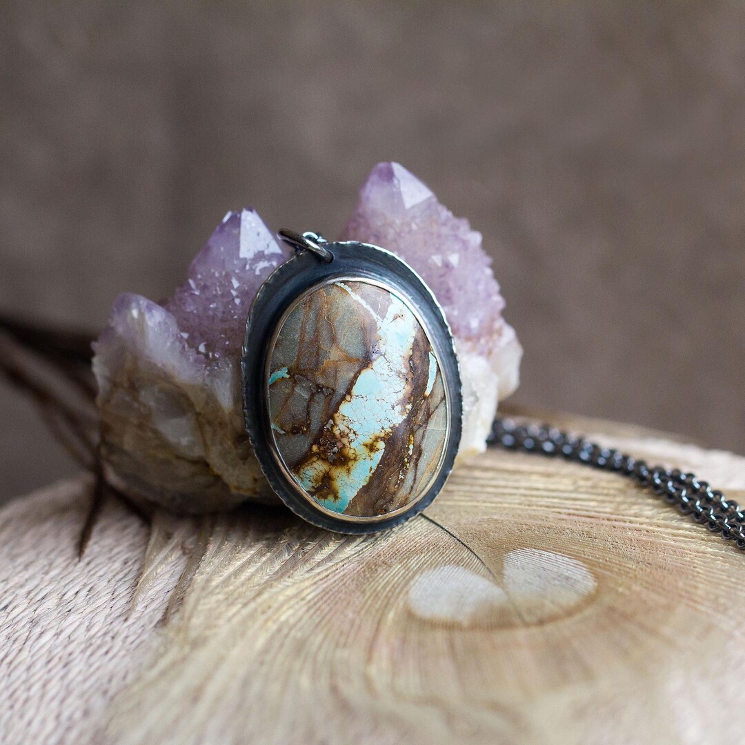 Royston Turquoise Necklace, Ribbon Turquoise Necklace, Sterling Silver ...