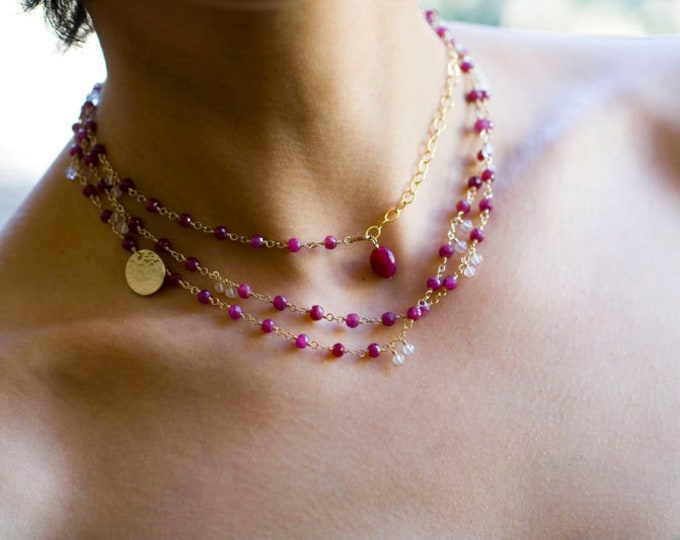 Ruby Necklace Rose Quartz Necklace Long Beaded Necklace - Etsy