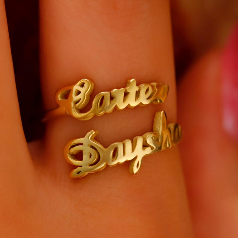 Double Name Custom Ring, Two Name Ring in Sterling Silver, 18K Gold ...
