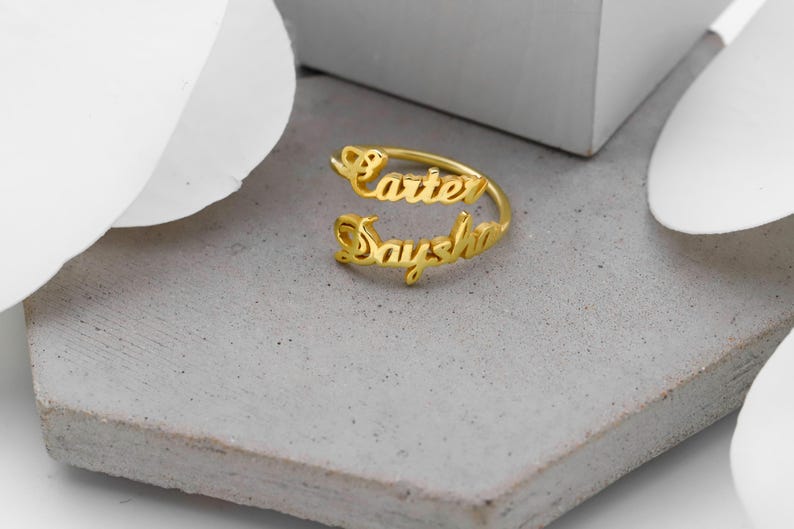 Double Name Custom Ring, Two Name Ring in Sterling Silver, 18K Gold ...